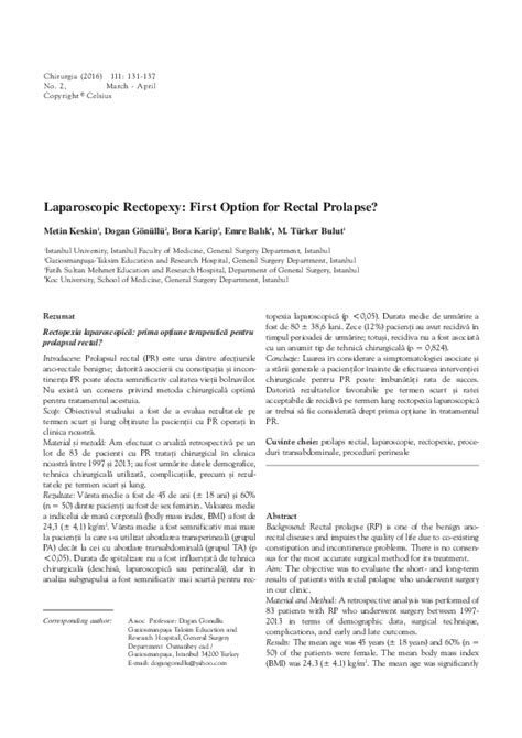 Pdf Laparoscopic Rectopexy First Option For Rectal Prolapse