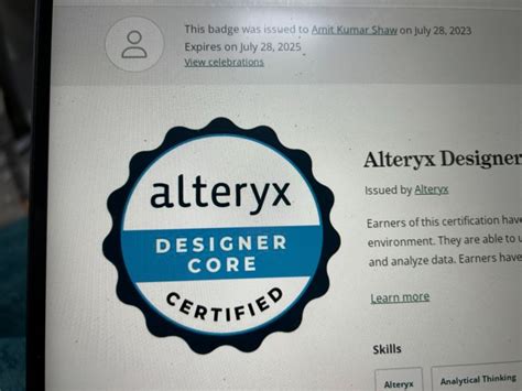 Amit Kumar Shaw On Linkedin Celebrating My New Alteryx Core Designer