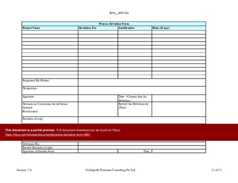 Process Deviation Form Template Excel XLS