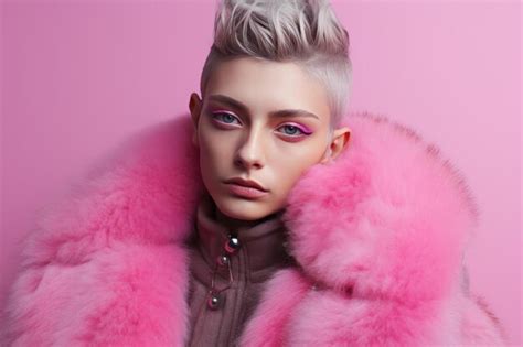 Premium Photo Fashionforward Pink Non Binary Model Generate Ai
