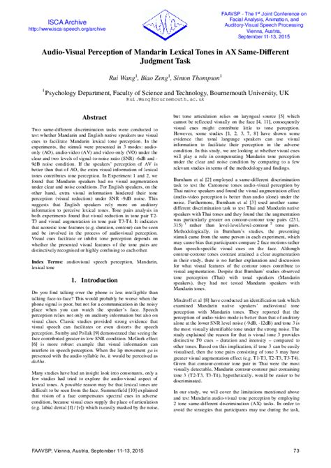 Pdf Audio Visual Perception Of Mandarin Lexical Tones In Ax Same