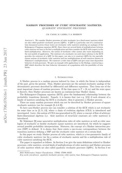 Pdf Markov Processes Of Cubic Stochastic Matrices It Quadratic Stochastic Processes