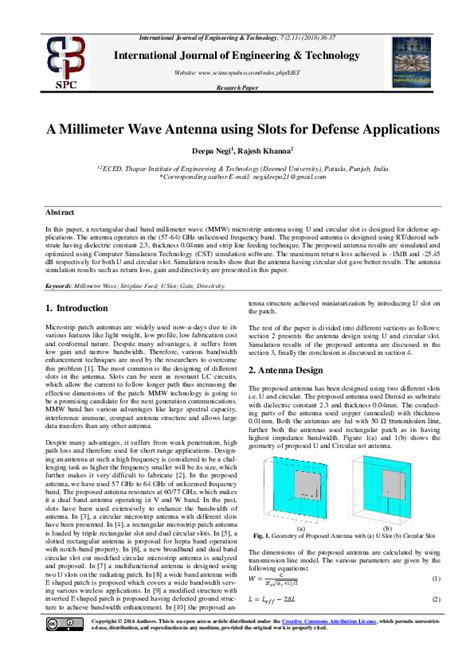 Pdf A Millimeter Wave Antenna Using Slots For Defense Applications