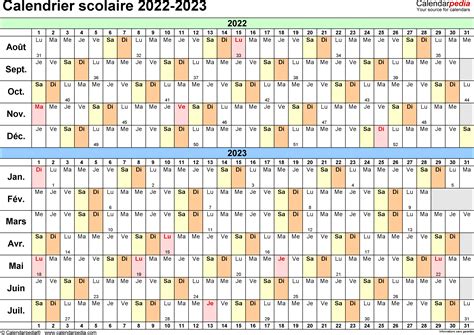 Calendrier Scolaire 2022 2023 Pdf Excel Et Word Calendarpedia