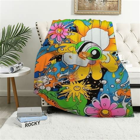 Nawypu Psychedelic Trippy 60s 70s Mushroom Hippie Doodle Blanket Soft