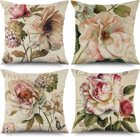 Bonhause Lot De 4 Housse De Coussin 45 X 45 Cm Fleur De Pivoine Rose