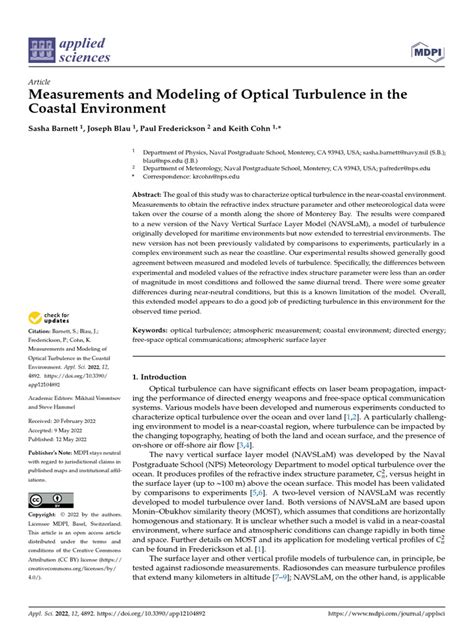 Measurements And Modeling Of Optical Turbulence In The Coastal Environment Pdf Optics