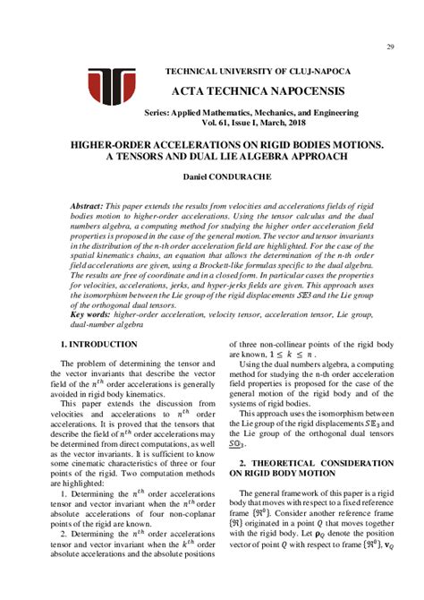 Pdf Higher Order Accelerations On Rigid Bodies Motions A Tensors And