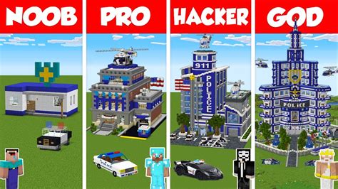 Minecraft Tnt Police Station House Build Challenge Noob Vs Pro Vs Hacker Vs God Animation