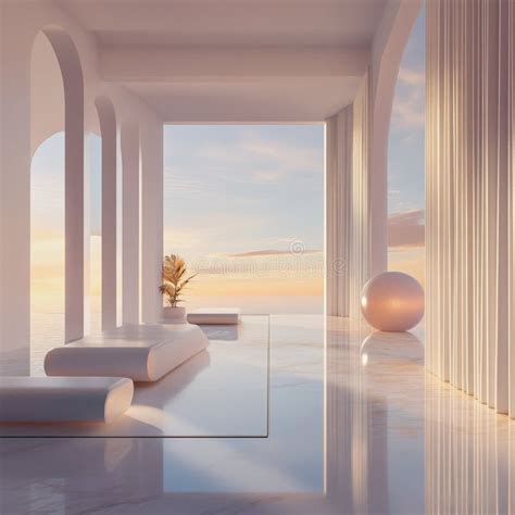 Explore Serene Minimalist Architecture With Ocean Sunset Views Stock Illustration Illustration