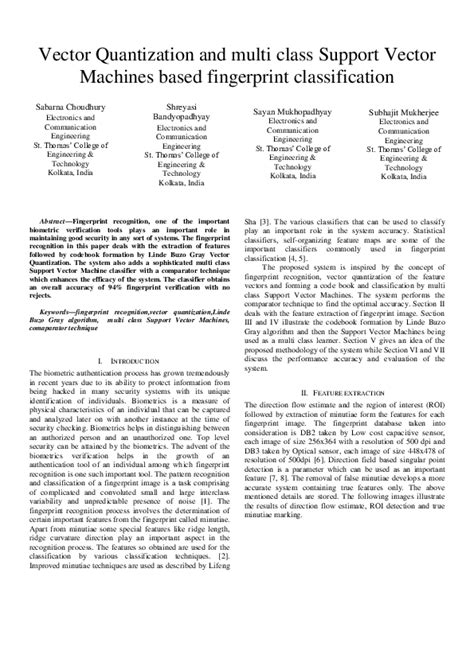 Pdf Vector Quantization And Multi Class Support Vector Machines Based Fingerprint Classification