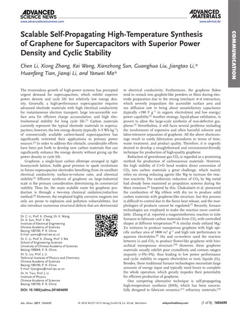 Pdf Scalable Self Propagating High Temperature Synthesis Of Graphene For Supercapacitors With