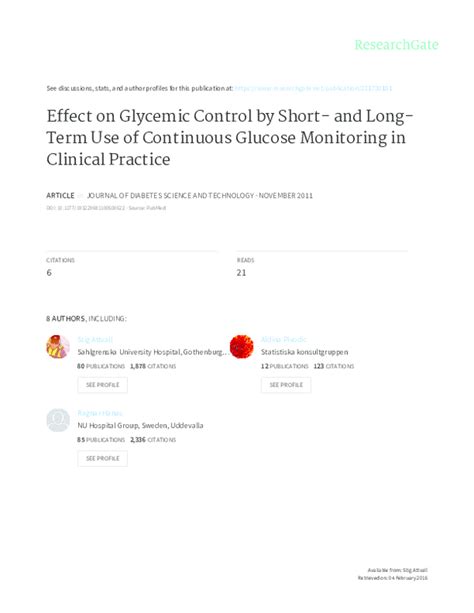 Pdf Effect On Glycemic Control By Short And Long Term Use Of Continuous Glucose Monitoring In