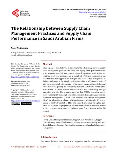 Pdf The Relationship Between Supply Chain Management Practices And Supply Chain Performance In