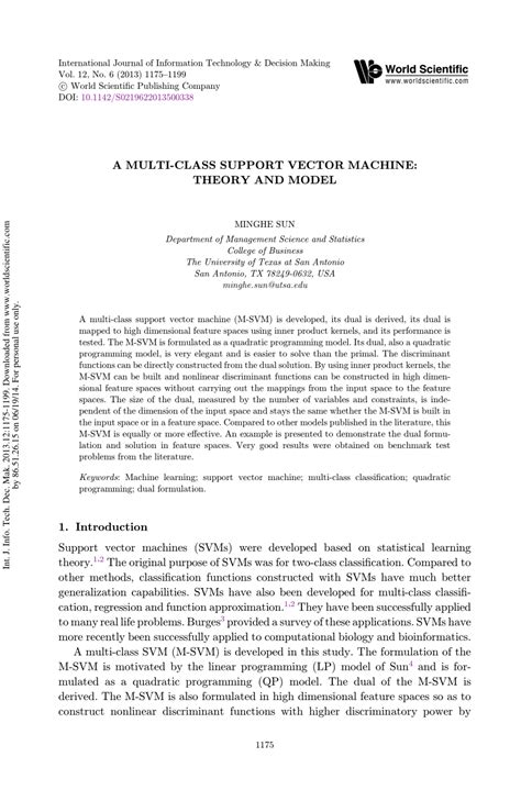 Pdf A Multi Class Support Vector Machine Theory And Model