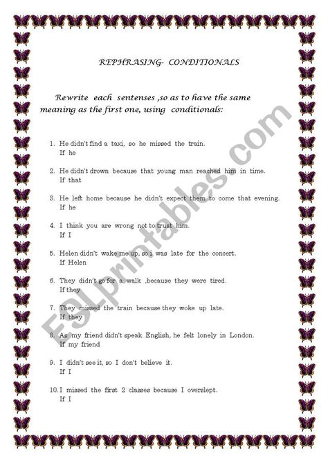 Rephrasing Using Conditionals Esl Worksheet By Mihaelabertea