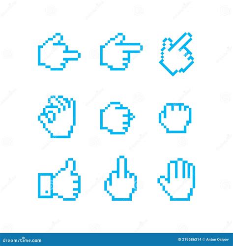 Set Of Vector Images Of Cursors And Gestures Set Of Pixel Art Style Icons CartoonDealer