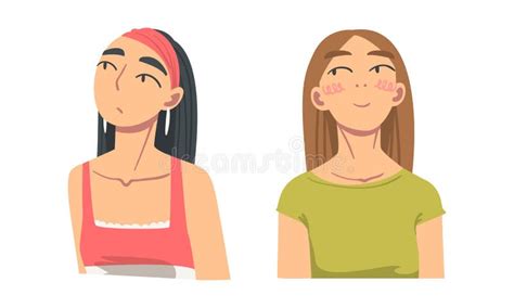 Woman Looking In Different Direction With Face Expression Vector Set