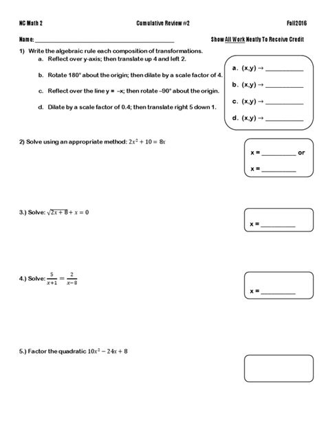 nc math 2 cumulative review 2 download free pdf quadratic equation