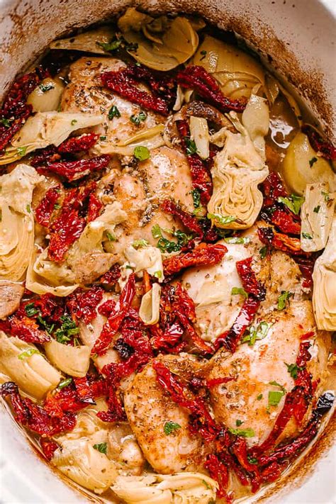 Crock Pot Chicken Thighs Recipe With Artichokes And Sun Dried Tomatoes