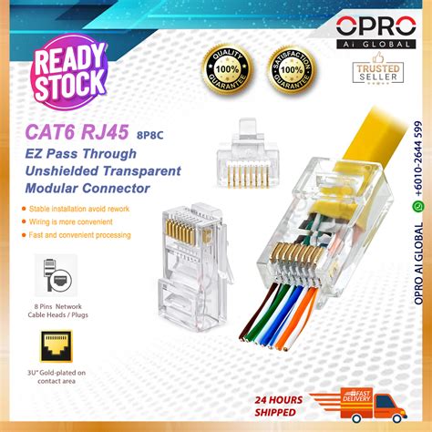 [test Passed] Rj45 Cat6 Ez Pass Through Unshielded Modular Plug Connector 8p8c 50pcs 100pcs