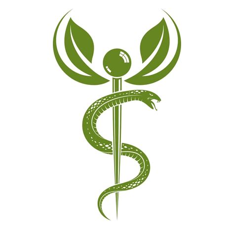 Caduceus 의료 기호 의료용 그래픽 벡터 상징 식물 요법은 유 프리미엄 벡터