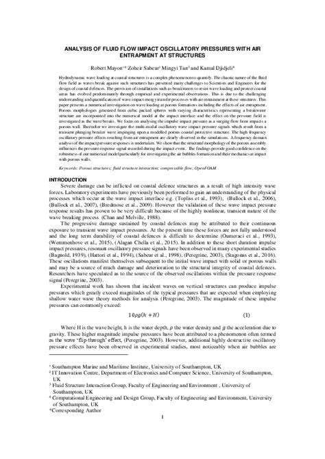 Pdf Analysis Of Fluid Flow Impact Oscillatory Pressures With Air Entrapment At Structures