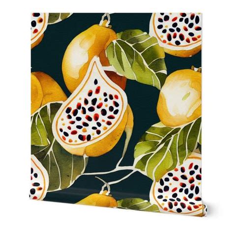 Passion Fruit With Seeds Visible On Wallpaper Spoonflower