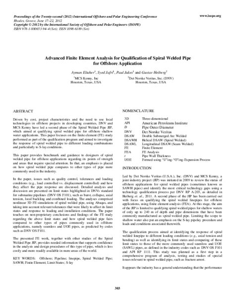 Pdf Advanced Finite Element Analysis For Qualification Of Spiral Welded Pipe For Offshore