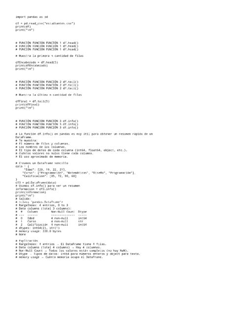 Funciones De Pandas Ejemplos Y Uso En Dataframes Studocu