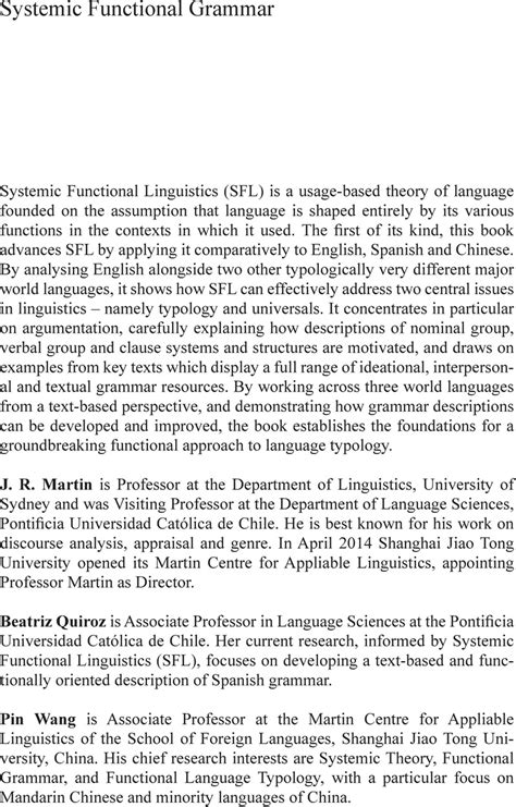 Systemic Functional Grammar Systemic Functional Grammar