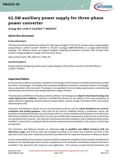 Infineon An2020 39 Ref 62w Fly 1700v Sic Applicationnotes V01 00 En Pdf Field Effect