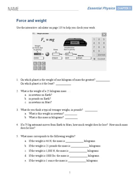 Force And Weight Assignment Pdf