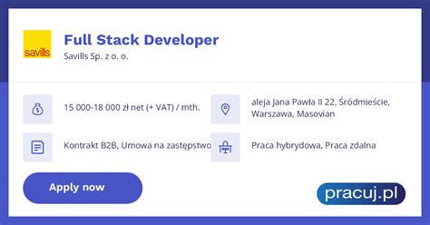 Oferta Pracy Full Stack Developer Savills Sp Z O O Warszawa
