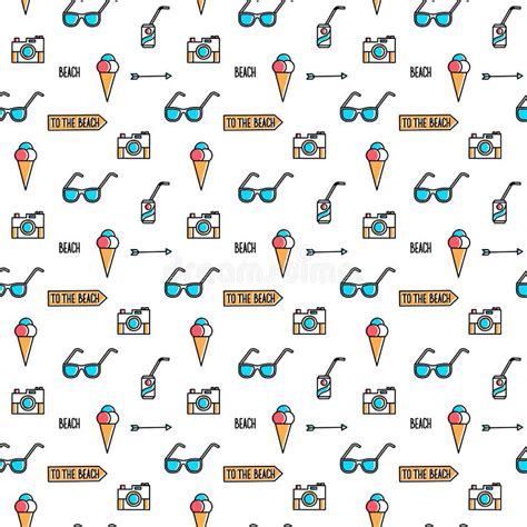 Summer Line Art Beach Pattern Stock Vector Illustration Of Line
