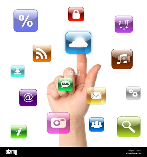 Woman Hand Pressing Cloud Computing Icon On White Background Stock Photo Alamy