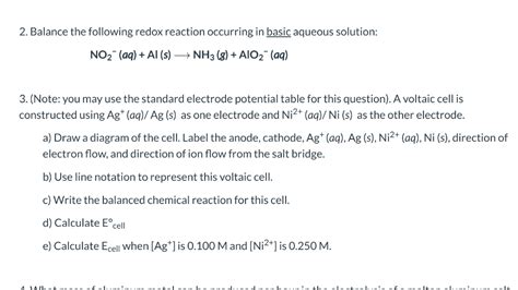 Solved 2 Balance The Following Redox Reaction Occurring In