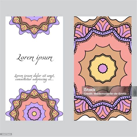 만다라 꽃 패턴으로 초대 또는 카드 템플릿 결혼식 인사말 카드 생일 초대장 전면 및 후면입니다 벡터 일러스트 레이 션 0명에 대한 스톡 벡터 아트 및 기타 이미지 Istock