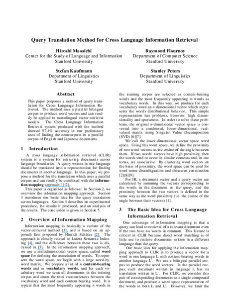 Pdf Query Translation Method For Cross Language Information Retrieval