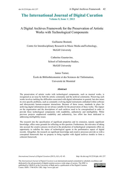 Pdf A Digital Archives Framework For The Preservation Of Artistic Works With Technological