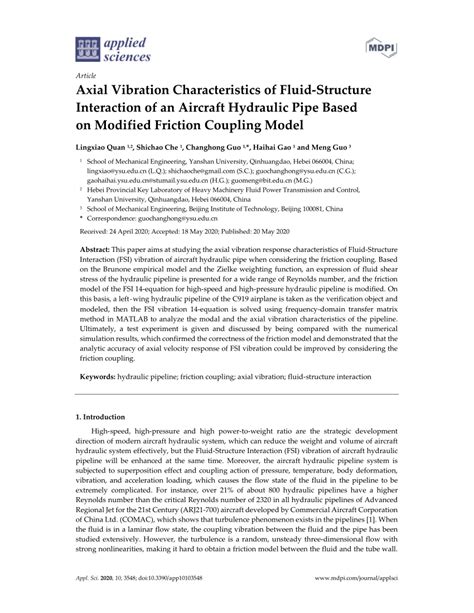 Pdf Axial Vibration Characteristics Of Fluid Structure Interaction Of An Aircraft Hydraulic