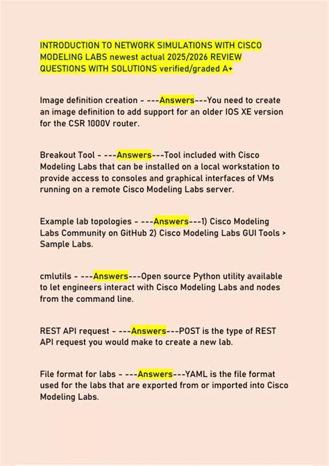 Introduction To Network Simulations With Cisco Modeling Labs Newest Actual 20252026 Review