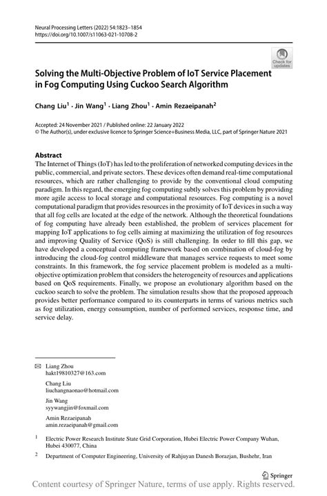 Solving The Multi Objective Problem Of Iot Service Placement In Fog Computing Using Cuckoo