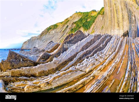Steeply Tilted Layers Of Flysch Flysch Cliffs Basque Coast Unesco