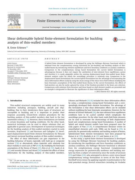 Pdf Shear Deformable Hybrid Finite Element Formulation For Buckling