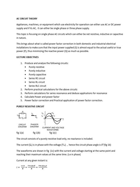 Ac Circuit Theory Pdf Electrical Impedance Resonance