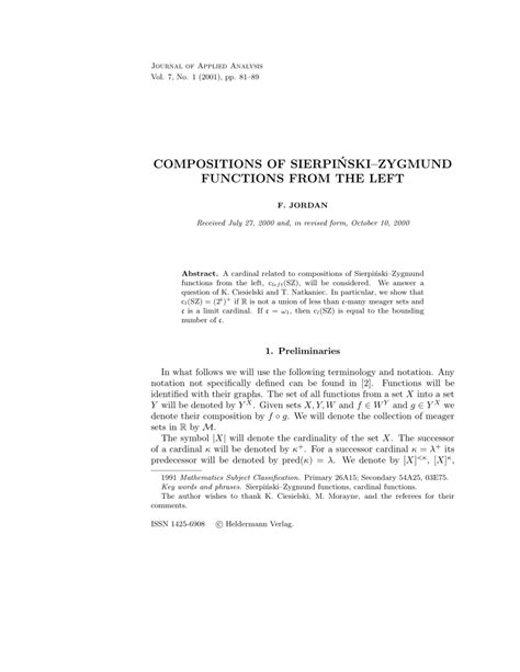 Pdf Compositions Of Sierpiński Zygmund Functions From The Left