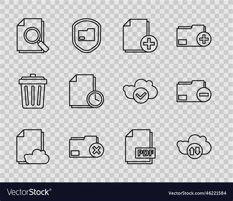 Set Line Cloud Storage Text Document Download Vector Image