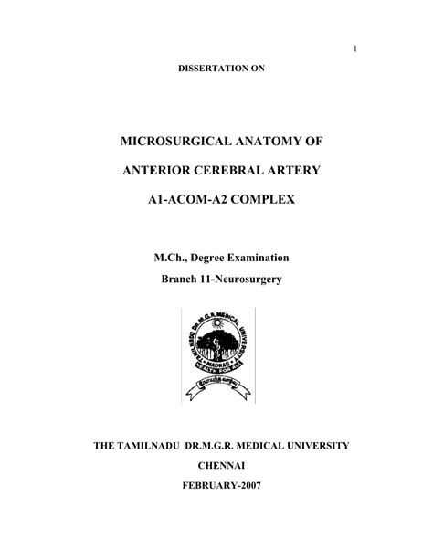 Microsurgical Anatomy Of Anterior Cerebral Artery A1 Acom A2 Complex Age Sex Observation 1