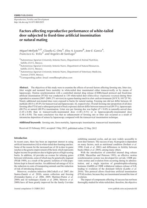 Pdf Factors Affecting Reproductive Performance Of White Tailed Deer Subjected To Fixed Time